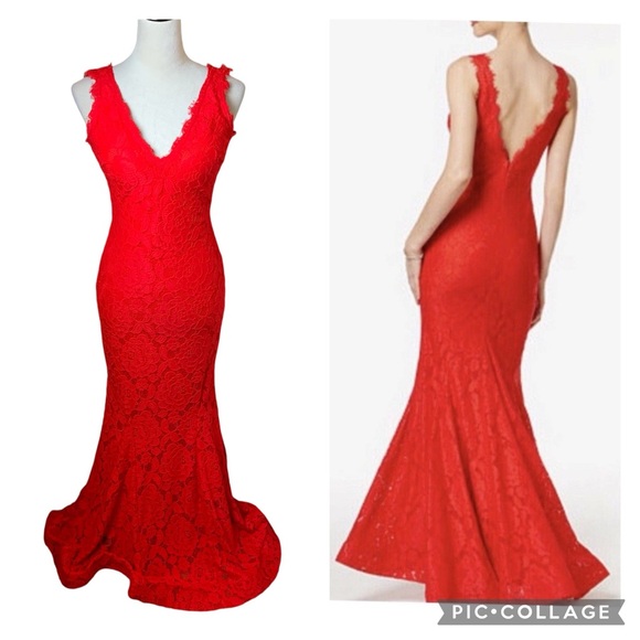 Betsy & Adam | Dresses | Betsy Adam Red Lace Mermaid Formal Maxi Dress ...
